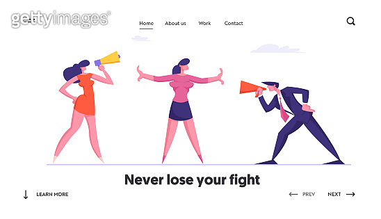 Confrontation in Business Website Landing Page. Man Woman Arguing and ...
