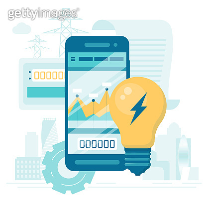 Smart energy consumption concept. Flat Cartoon Vector Illustration ...
