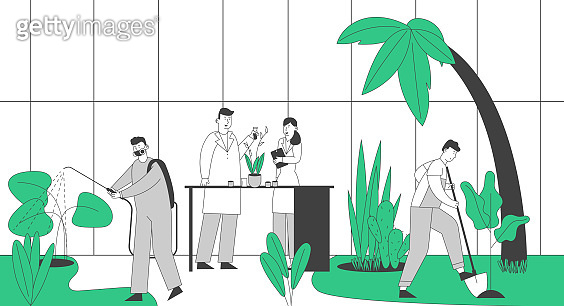 Gardeners and Scientists Characters Growing and Caring of Plants in ...