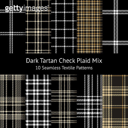 Dark plaid pattern set. Seamless tartan check plaid in black, grey ...