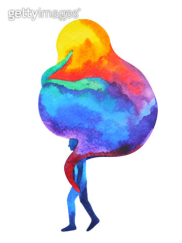 human carrying abstract monster ghost on shoulder watercolor painting ...