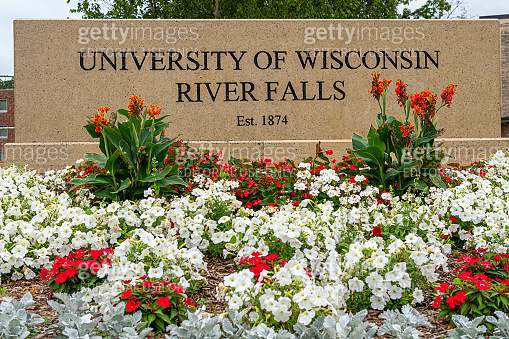 Entrance Wall And Flower Garden At University Of Wisconsin River Falls