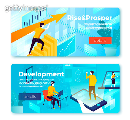 Vector banners man holding arrow, rising profit 이미지 (1155448590) - 게티이미지뱅크