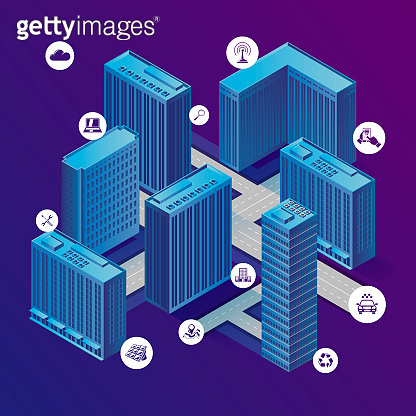 Vector concept - network of intelligent buildings 이미지 (1146245081) - 게티 ...