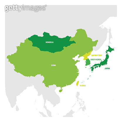 East Asia Region. Map of countries in eastern Asia. Vector illustration ...