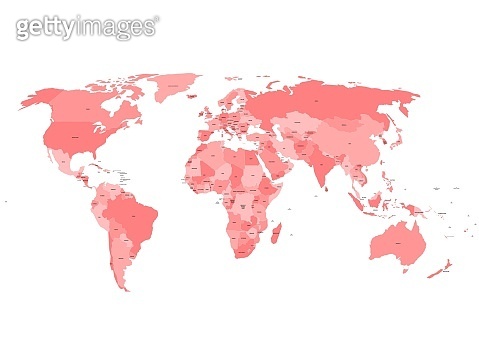 World map with names of sovereign countries and larger dependent ...