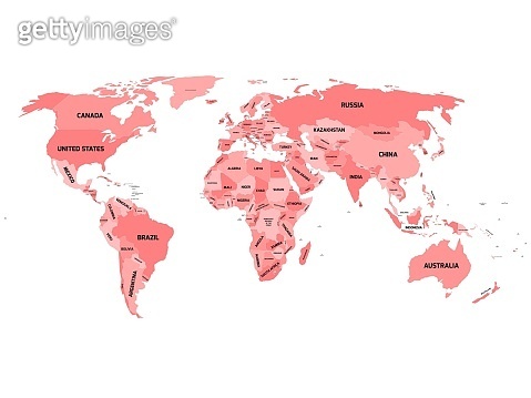 World map with names of sovereign countries and larger dependent ...