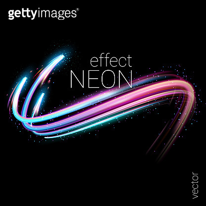 Vortex streams of neon light. Lines in the shape of a comet against a ...