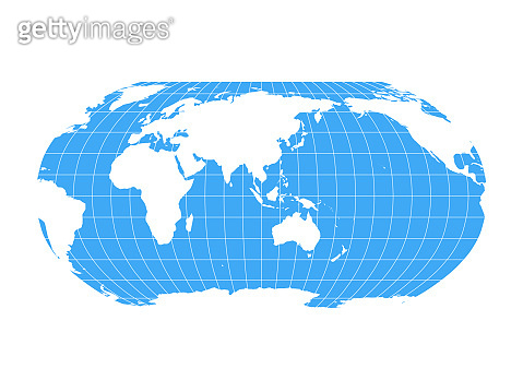 World Map in Robinson Projection with meridians and parallels grid ...