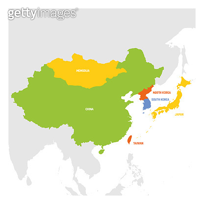 East Asia Region. Map of countries in eastern Asia. Vector illustration ...