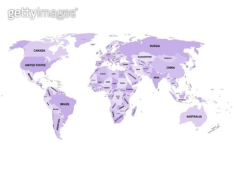 World map with names of sovereign countries and larger dependent ...