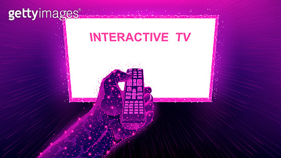Human hand holding dots and lines holding a remote control. Bright ...