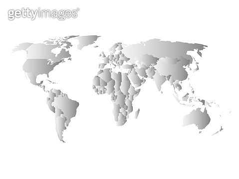 Grey political map of World. Each state with own horizontal gradient ...