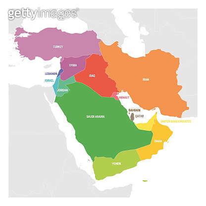 West Asia Region. Colorful map of countries in western Asia or Middle ...