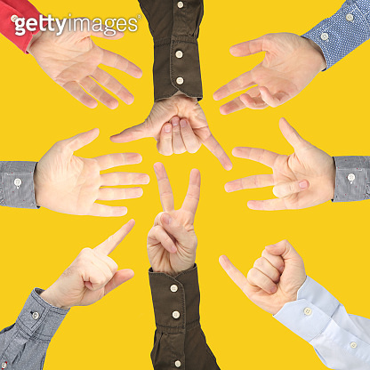 Showing the signs of the fingers to express emotions. Sign language ...