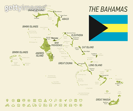 The Bahamas Map. Retro Vector Illustration with navigational icons ...