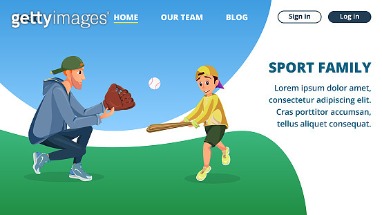 Sport Family Cartoon Dad and Son Play Baseball 이미지 (1158406416) - 게티이미지뱅크