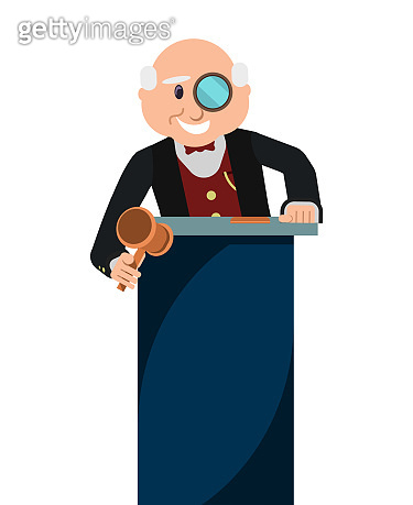 Old Man Auctioneer with Gavel in Auction House. (1144236103) 일러스트, 무료 ...