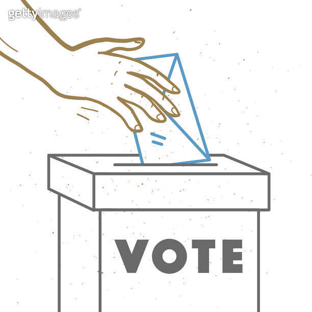 Vector vote illustration with human hands, voting bulletin and voting ...