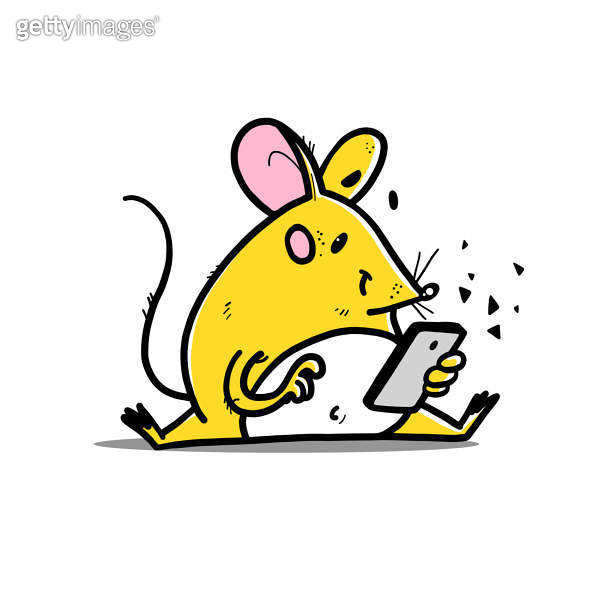 Vector illustration of cute hand drawn yellow mouse character sitting ...