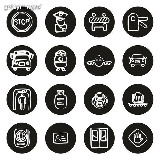 Border Crossing Icons Freehand White On Black Circle 이미지 (1127261016 ...