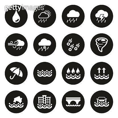 Rain or Rain Flood Icons White On Black Circle (1128927182) 일러스트, 무료 ...