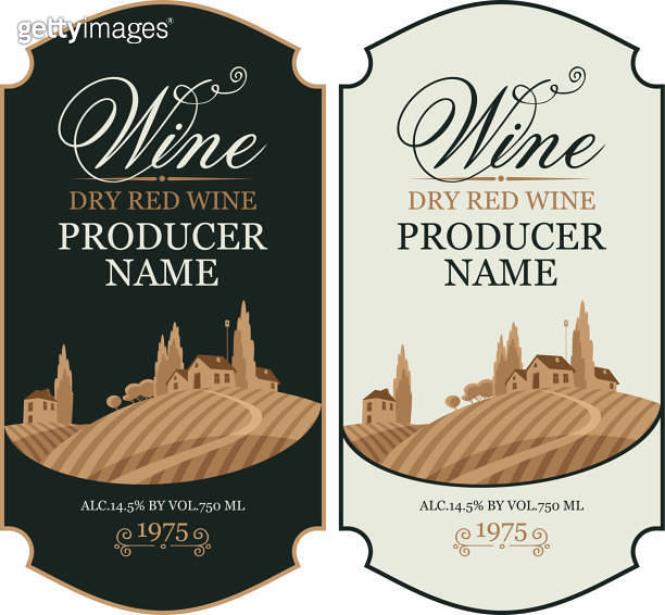 set of wine labels with european rural landscape (1168956860) - 게티이미지뱅크