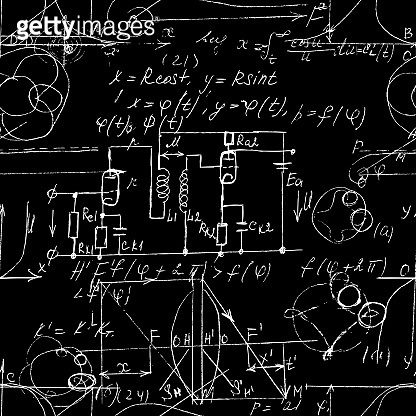 Mathematical vector seamless pattern with geometrical plots, formulas and calculations. Endless ...