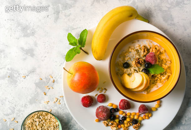 Morning oatmeal for breakfast. Early morning and healthy diet food ...