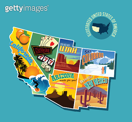 Illustrated pictorial map of southwest United States. Includes ...