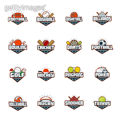 Sports logo set. Football, baseball, basketball, billiards, bowling ...