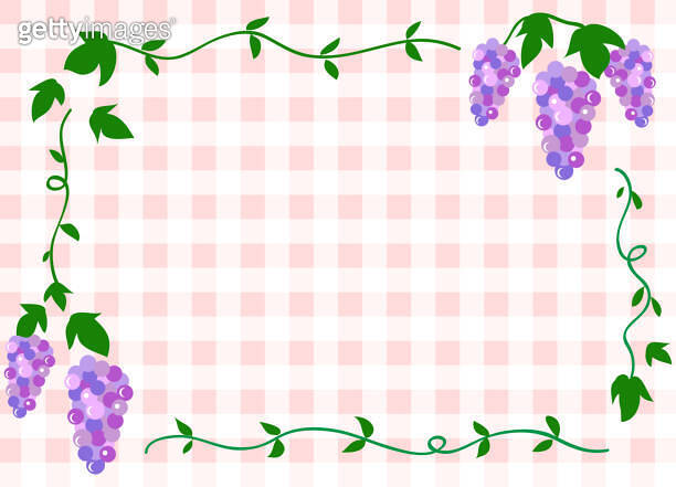 grape and grapevine frame with gingham check pattern backdrop ...