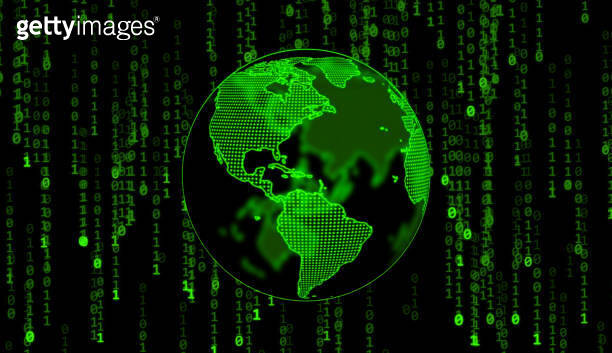 Matrix code background and globe 이미지 (1152068735) - 게티이미지뱅크