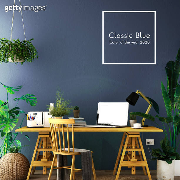 interior design for classic blue color trend 2020,3d rendering,3d ...