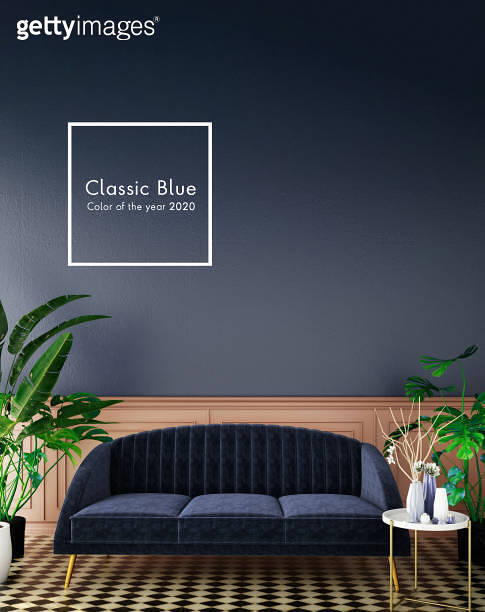 interior design for classic blue color trend 2020,3d rendering,3d ...