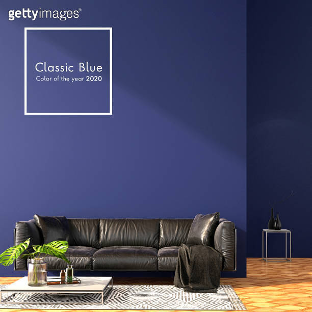 interior design for classic blue color trend 2020,3d rendering,3d ...