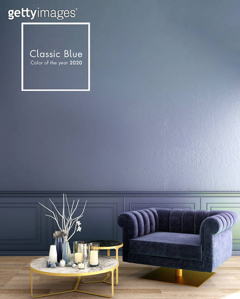 interior design for classic blue color trend 2020,3d rendering,3d ...