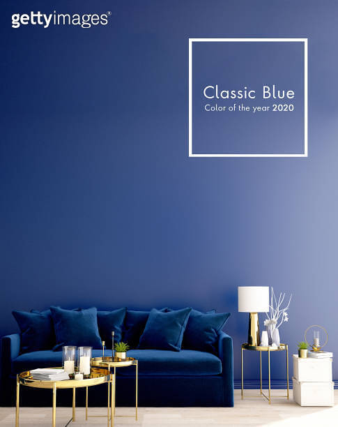 interior design for classic blue color trend 2020,3d rendering,3d ...