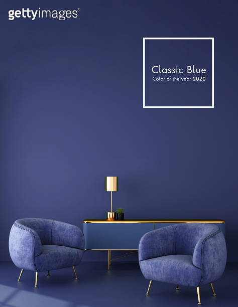 interior design for classic blue color trend 2020,3d rendering,3d ...
