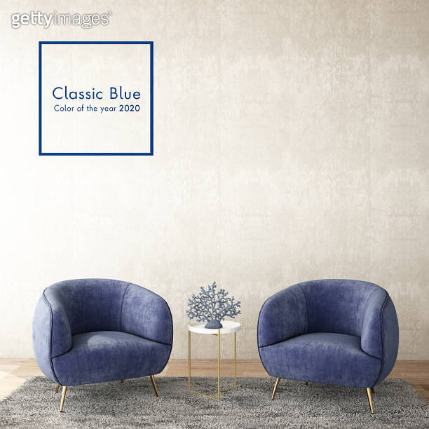 interior design for classic blue color trend 2020,3d rendering,3d ...