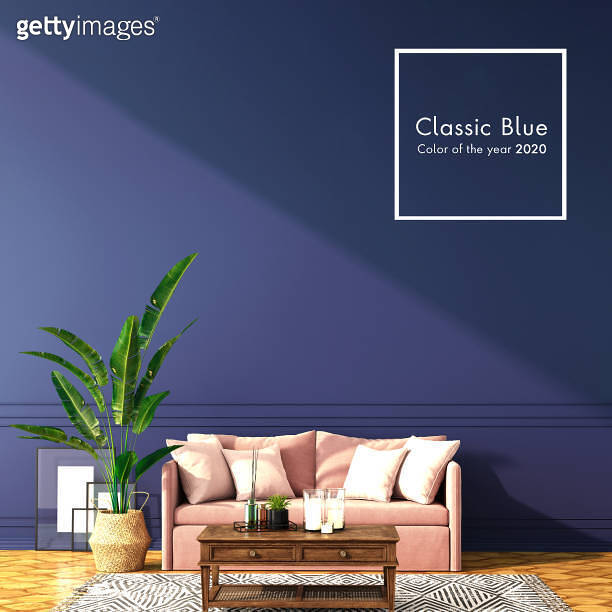 interior design for classic blue color trend 2020,3d rendering,3d ...