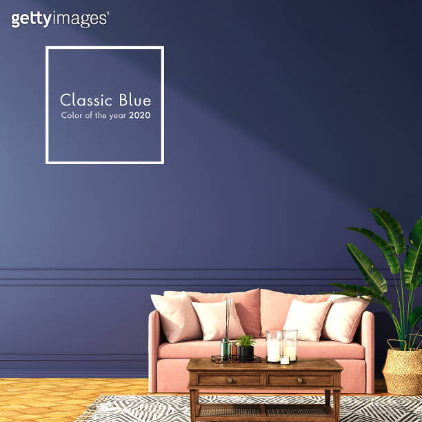interior design for classic blue color trend 2020,3d rendering,3d ...