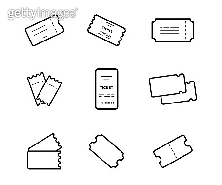 Ticket icon. Set of Tickets symbol. Thin linear graphic pictogram for ...