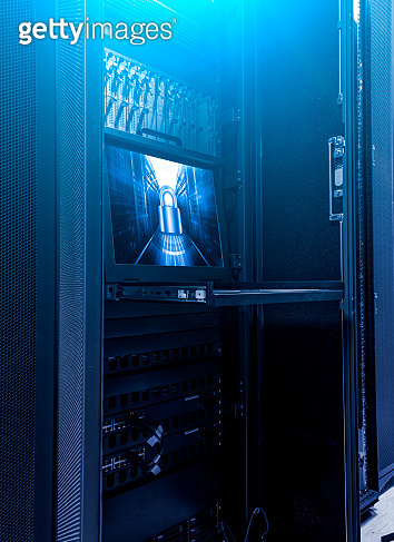 Rackmount LED console with system data protection symbol on the monitor ...
