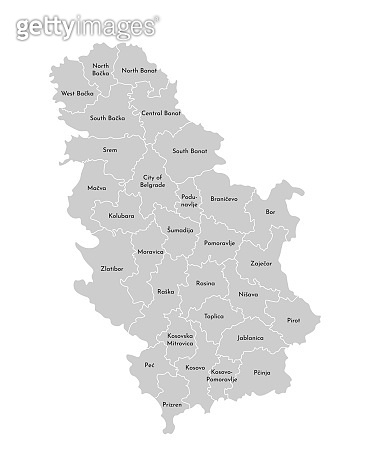 Vector isolated illustration of simplified administrative map of Serbia. Borders and names of ...