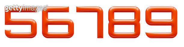 Orange plastic alphabet, 3d embossed numbers 5 6 7 8 9, modern font, 3d ...