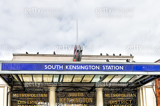 Neighborhood district of South Kensington street and closeup of ...