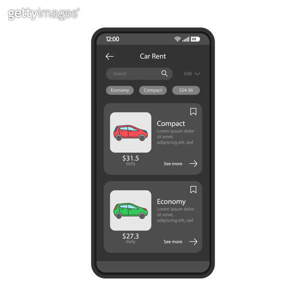 Car rental app interface vector template (1178389369) - 게티이미지뱅크