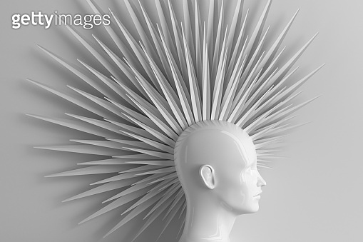 Abstract light background with female profile and stylized defiant ...