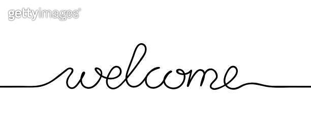 Continuous black line drawing word Welcome. Minimalist welcome concept ...